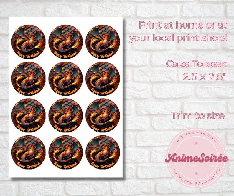 Charizard Cupcake Toppers, Printable Cupcake Topper, DIY Party Decor ...