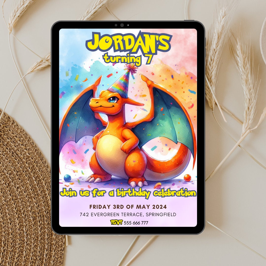 Charizard Birthday Invitation Pokemon Party - Etsy
