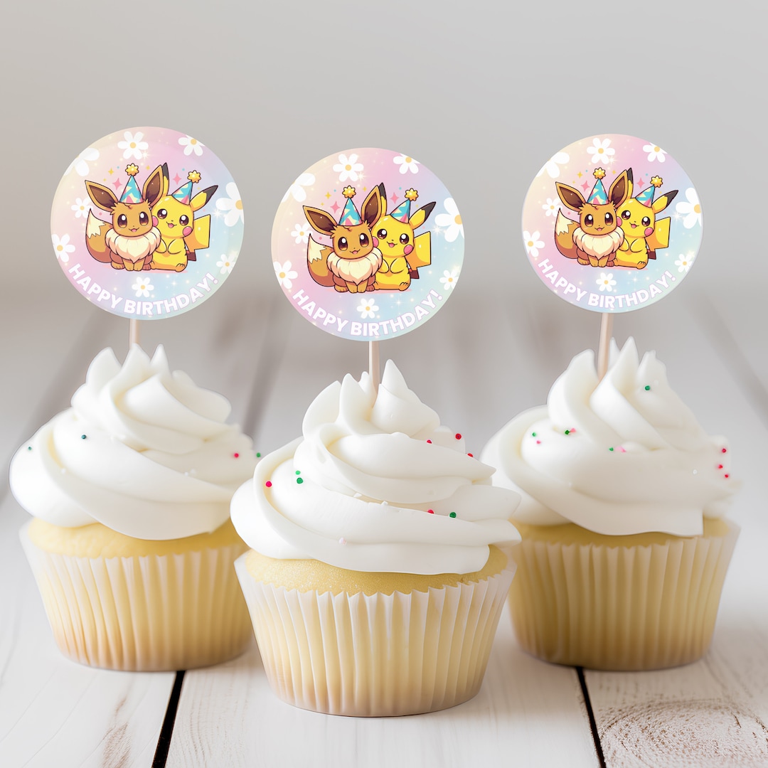 Eevee and Pikachu, Pokemon Cupcake Toppers, Rainbow Pokémon Party ...