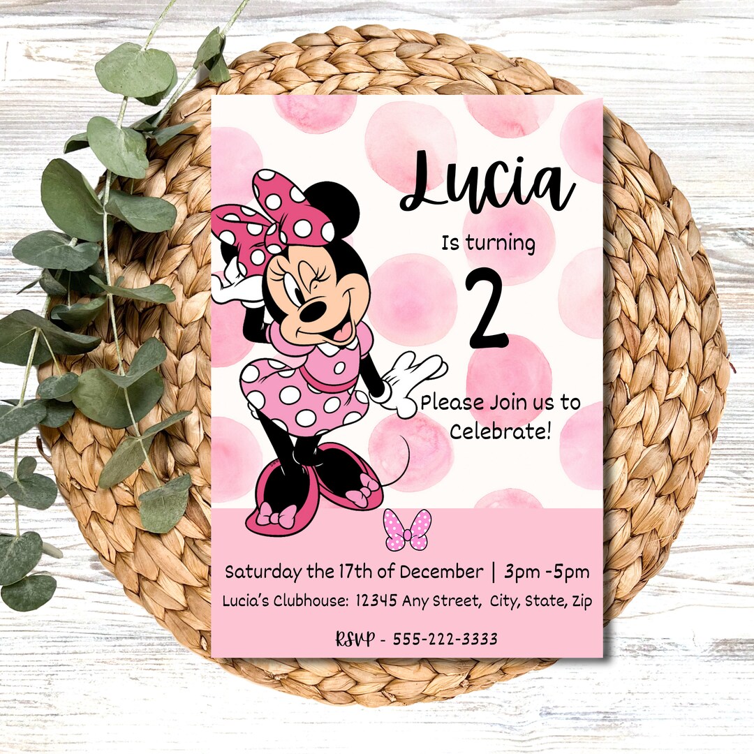 EDITABLE Minnie Mouse Invitation, Minnie Mouse Birthday Invitation ...