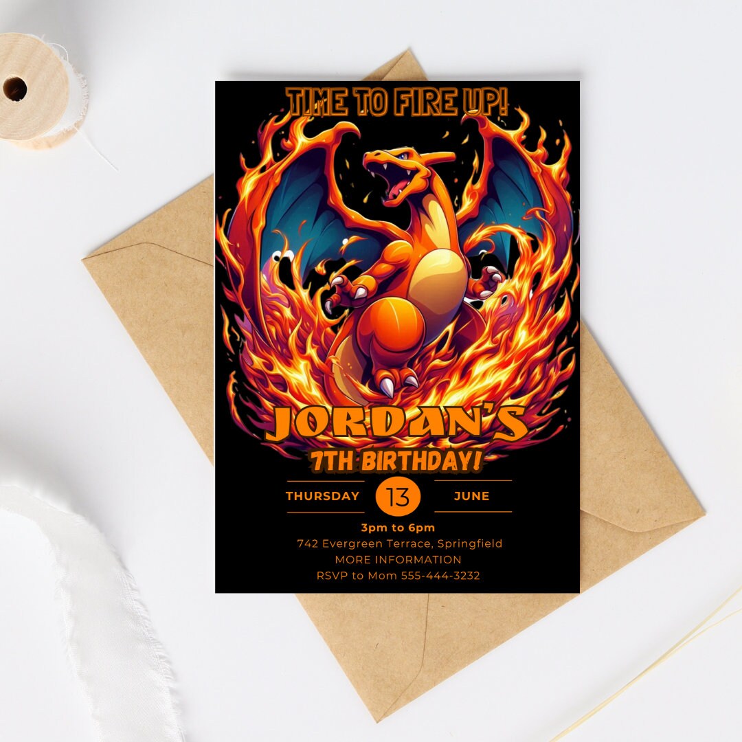 Charizard Invitation, Canva Template, Instant Digital Download ...