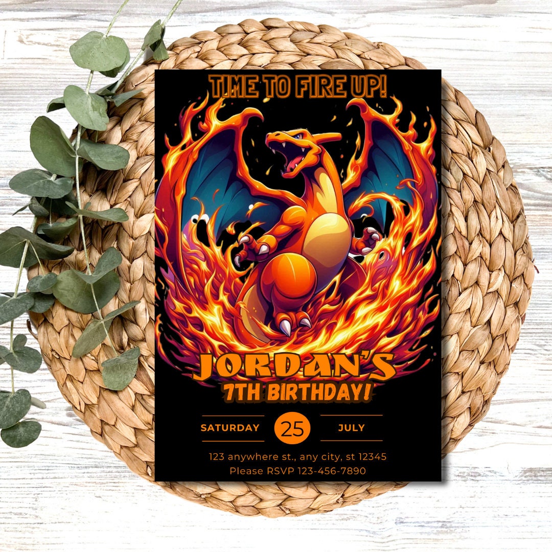 Charizard Pokémon Invitation, Personalized Invitation 5x7, Digital ...