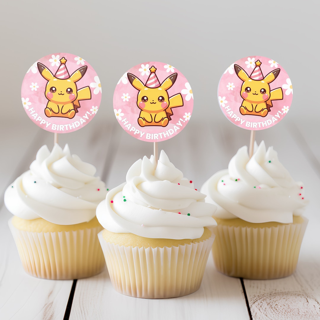 Pink Pikachu Cupcake Topper, Instant Download, DIY Pokemon Party ...