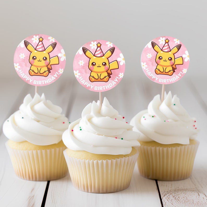 Pink Pikachu Cupcake Topper, Instant Download, DIY Pokemon Party ...