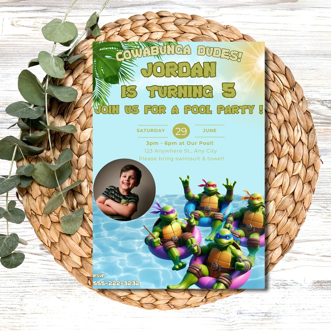 Teenage Mutant Ninja Turtles Invitation, TMNT Pool Party, Editable ...