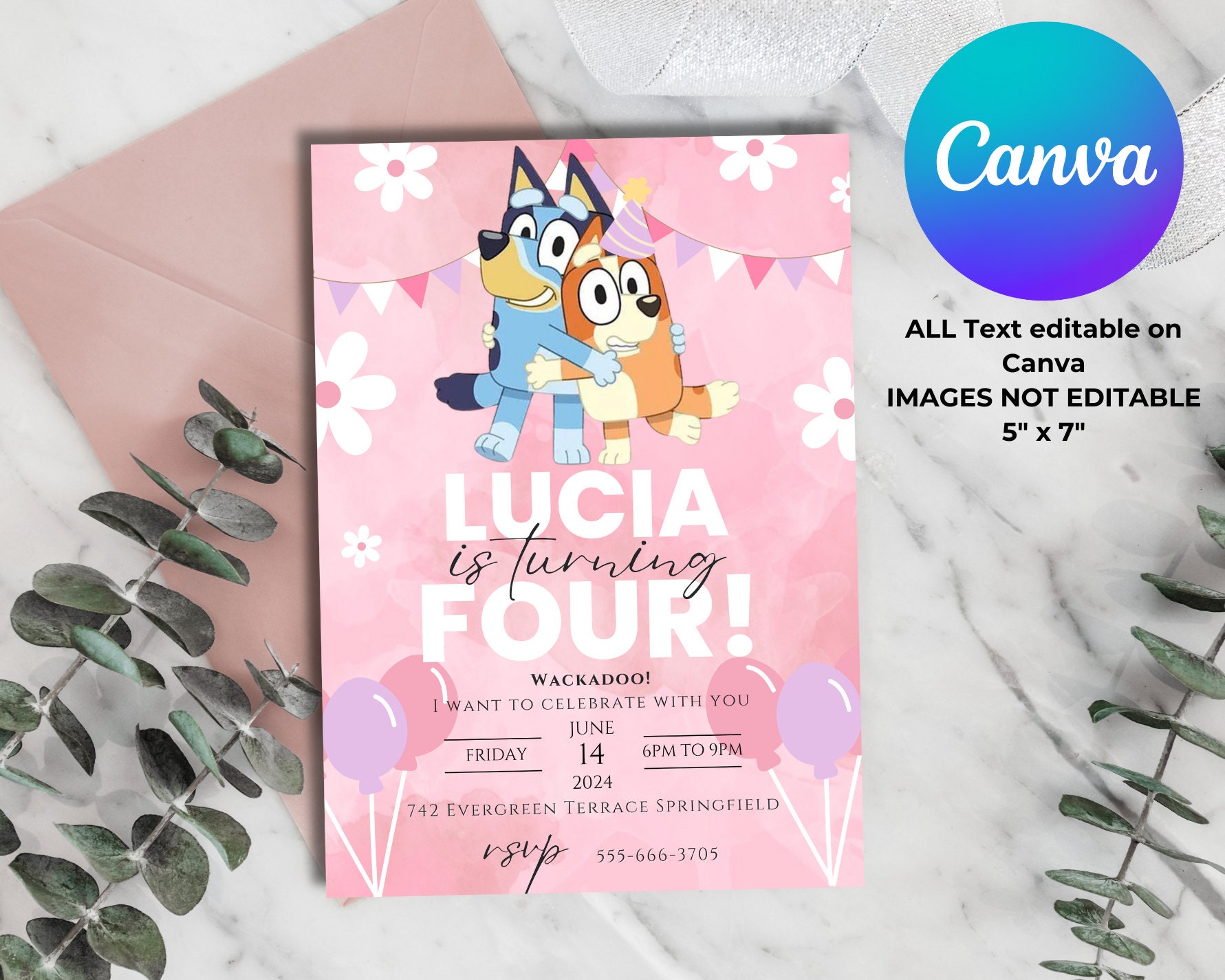 Invitación de cumpleaños de Bluey, Canva de invitación de Bluey ...