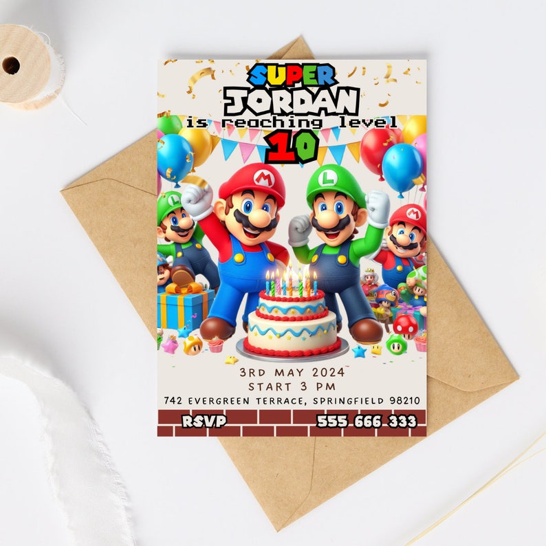 Super Mario Invitation, Canva Template, Editable Instant Download ...