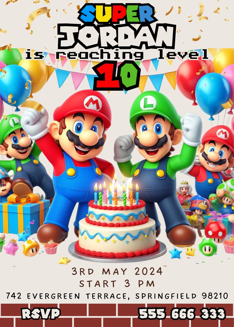 Super Mario Invitation, Canva Template, Editable Instant Download ...