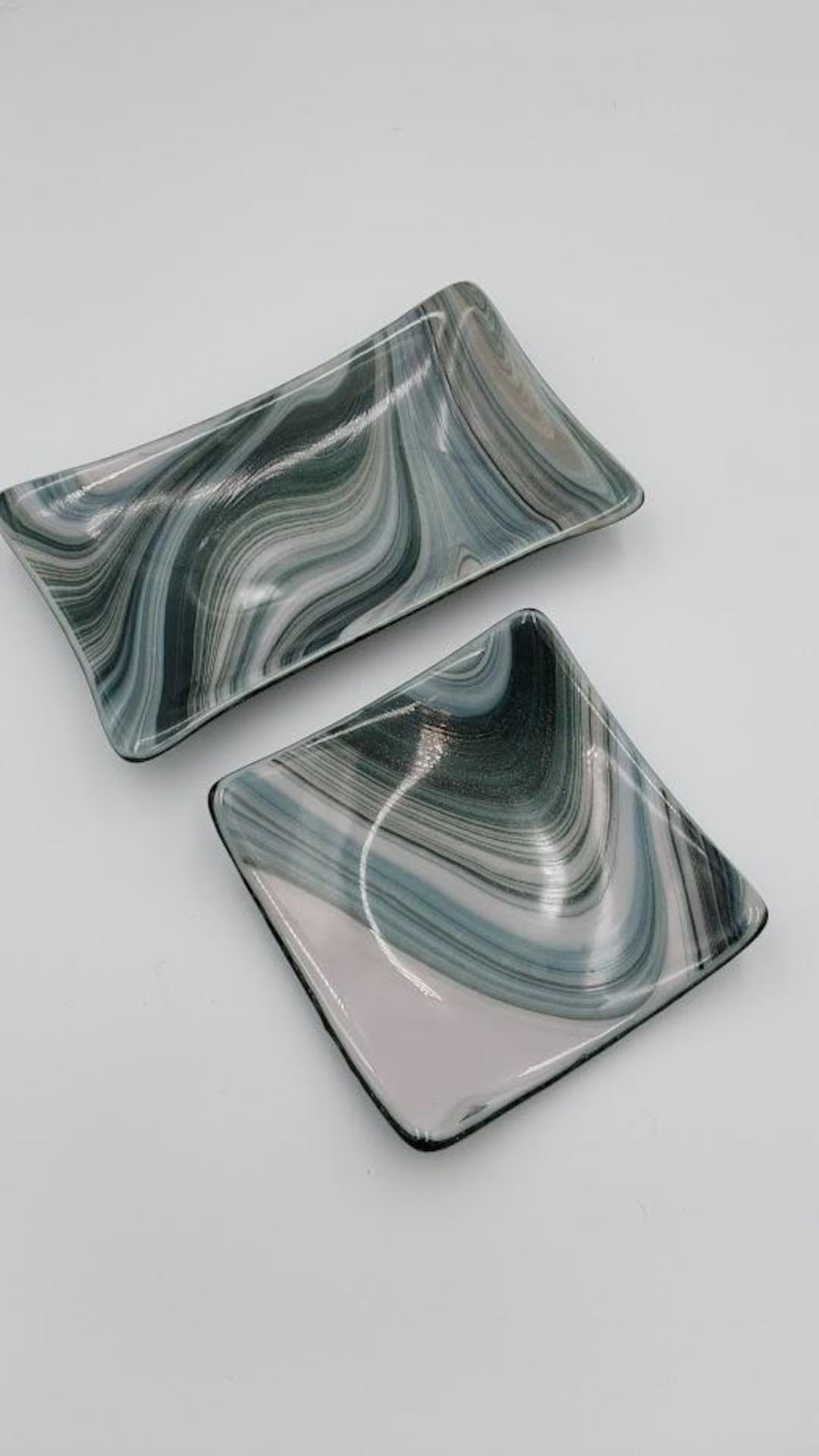 2 Pieces. Fused "jungle Fog" Glass From Oceanside. Green Aventurine ...