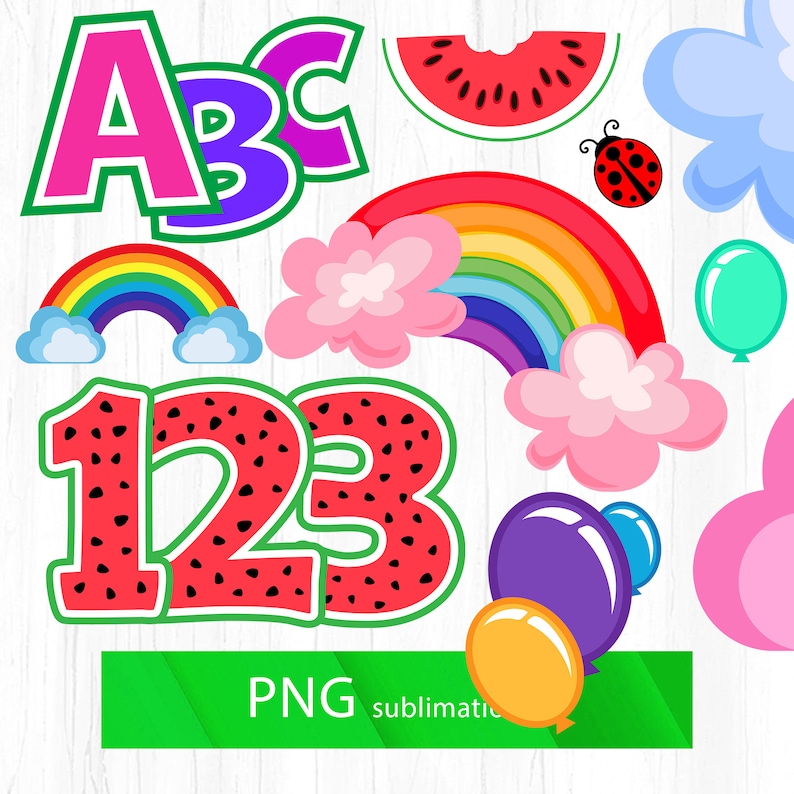 Rainbow Birthday Bundle PNG for Crafters, Watermelon Numbers Png ...