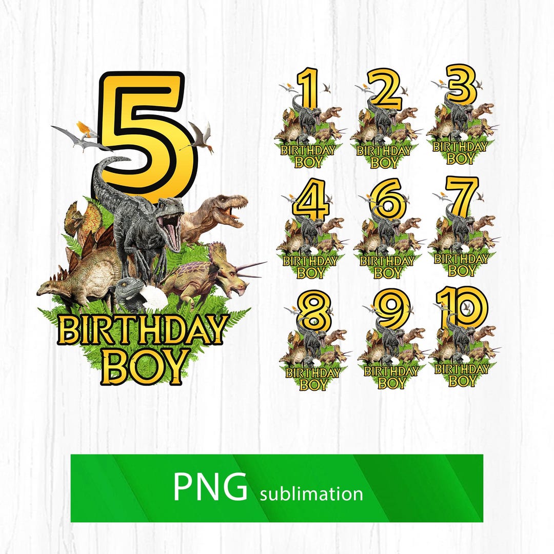 Dinosaur Birthday Numbers PNG, Jurassic Birthday Party T-shirt Design ...