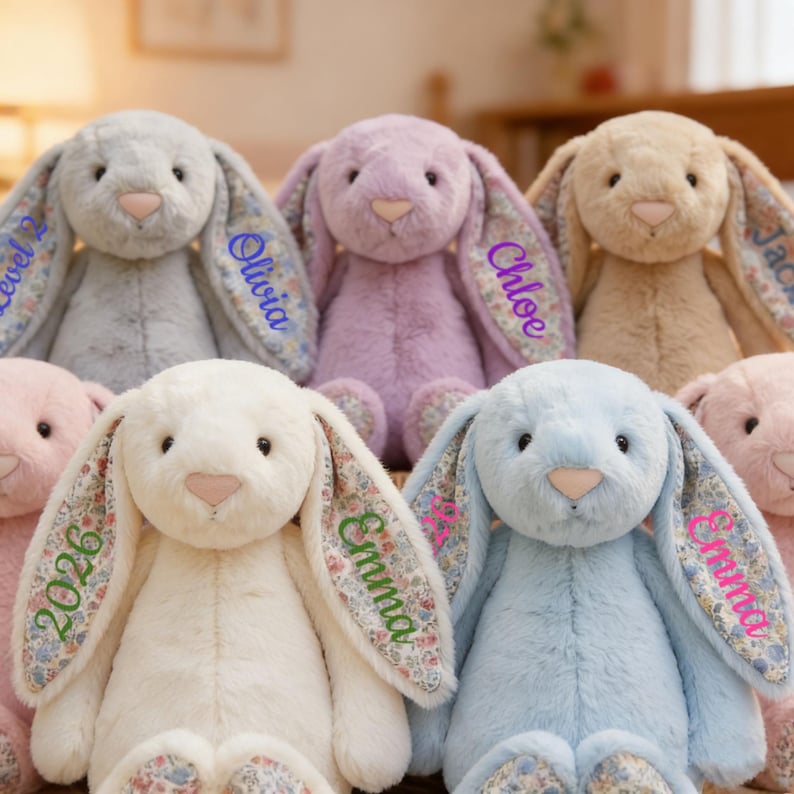 Personalized Custom Floral Plush Bunny Rabbit,embroidered Name Bunny ...