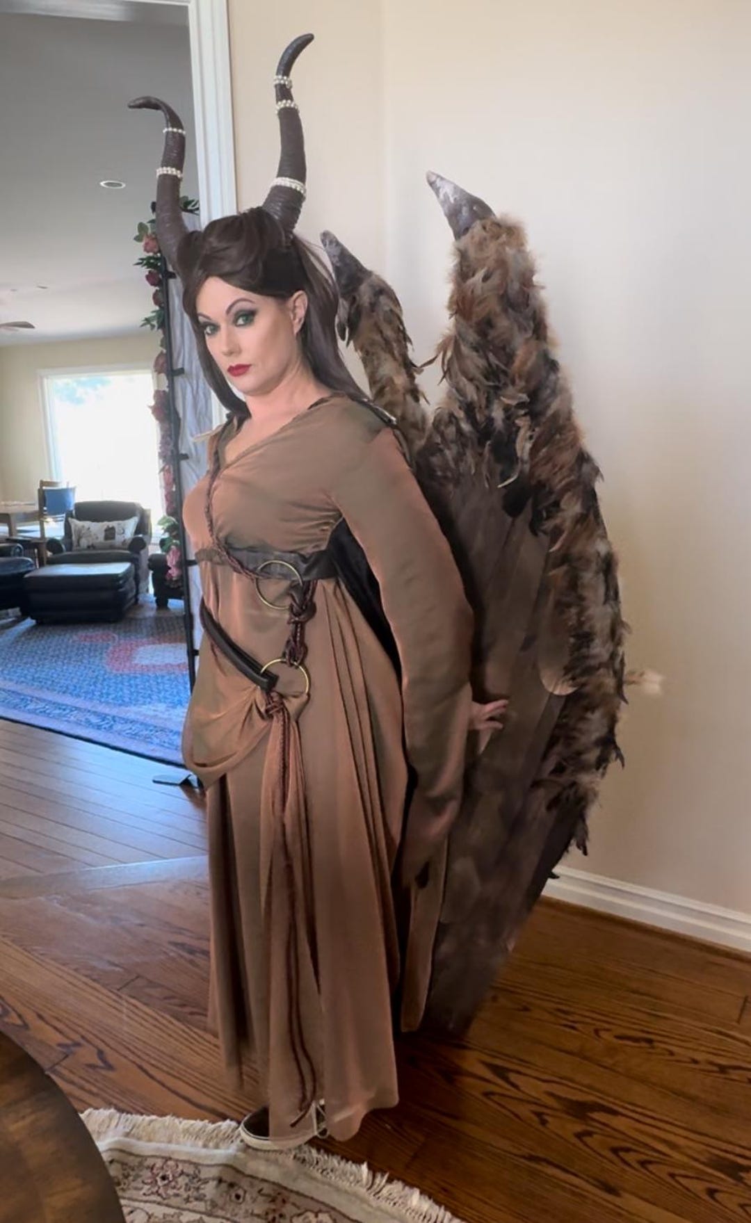 Maleficent Brown Fey Costume With Wings and Wig With Horns - Etsy