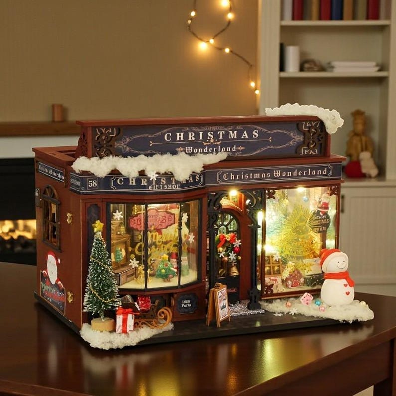 Christmas Wooden House Kit , Mini Handcrafted Dollhouse, Holiday Home ...