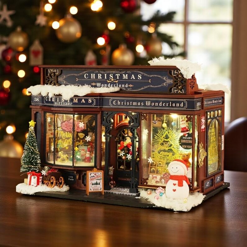 Christmas Wooden House Kit , Mini Handcrafted Dollhouse, Holiday Home ...