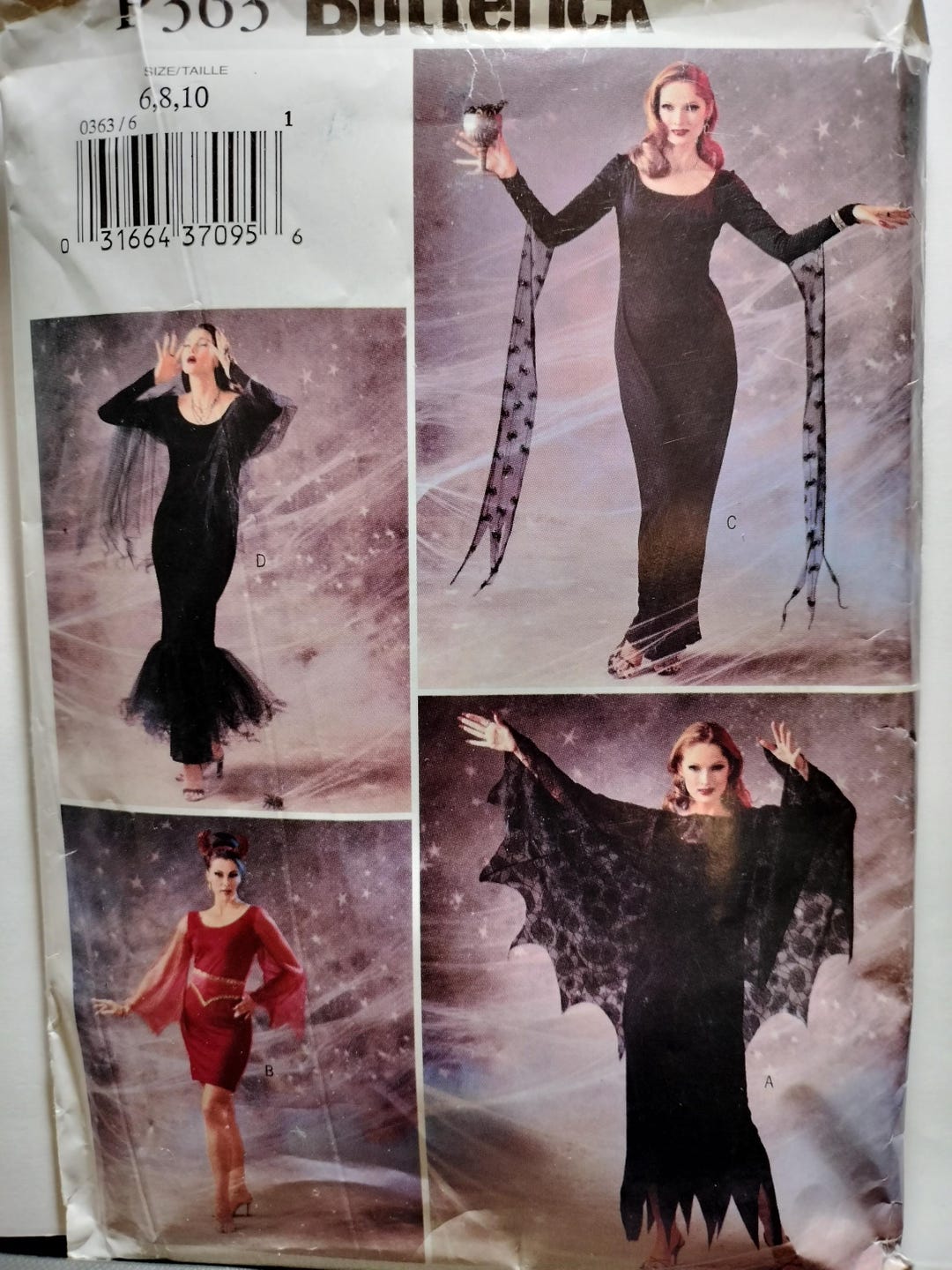Butterick 3554 P 363, Gothic, Vampira, Witch, Batwing Cape, Costume ...