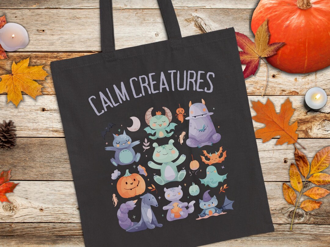 Calm Creature Halloween Tote Bag Cute Monster Trick or Treat Bag ...