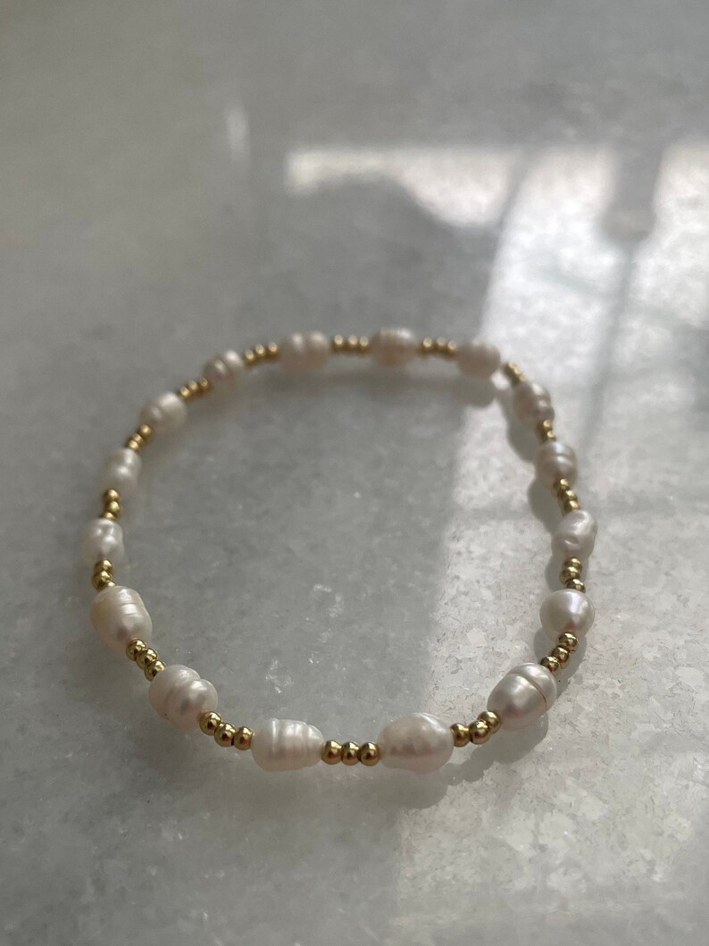 Pearl and Gold Pattern Bracelet Handmade 14k Gold Filled Bead and Pearl ...