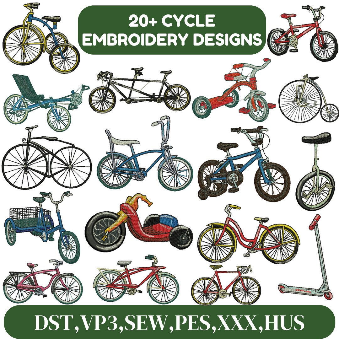 Bicycle Embroidery Design, Cycle Embroidery, Bike Embroidery ...