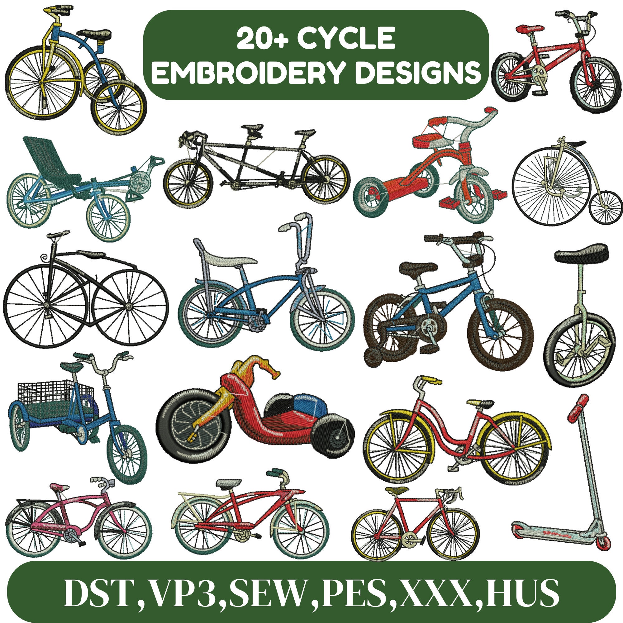 Bicycle Embroidery Design, Cycle Embroidery, Bike Embroidery ...