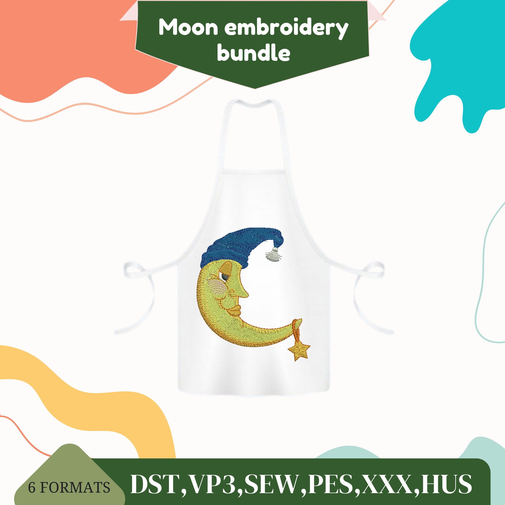 Moon Embroidery Design, Half Moon Embroidery, Moon Crafts, Stars ...