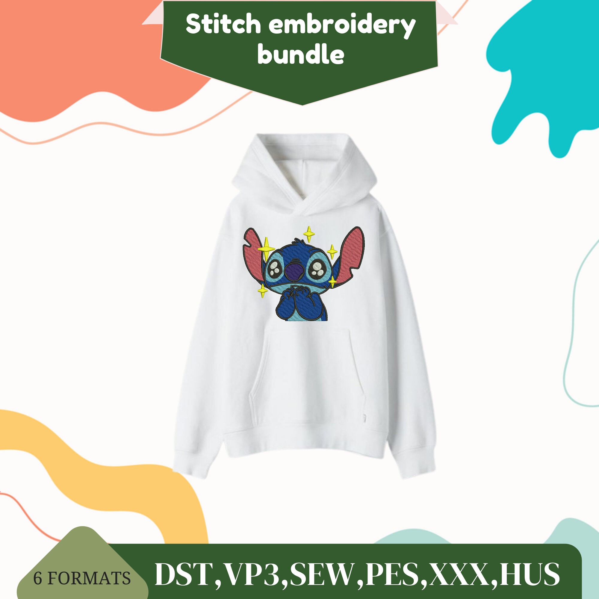 Stitch Embroidery File,cute Blue Stitch Cartoon Embroidery,stitch With ...