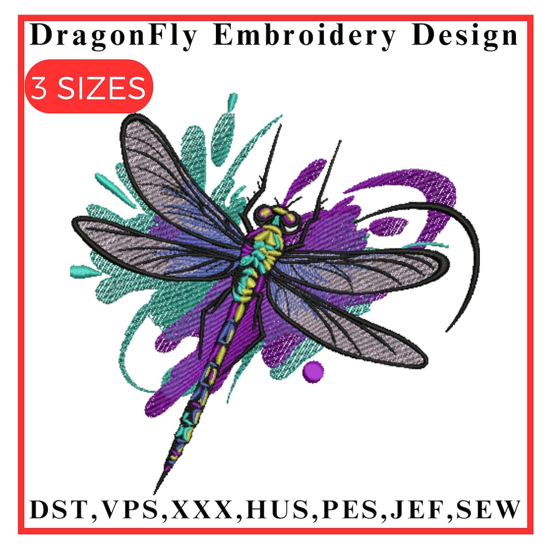 Dragonfly Embroidery Design, Rainbow Dragonfly Embroidery, Mini ...
