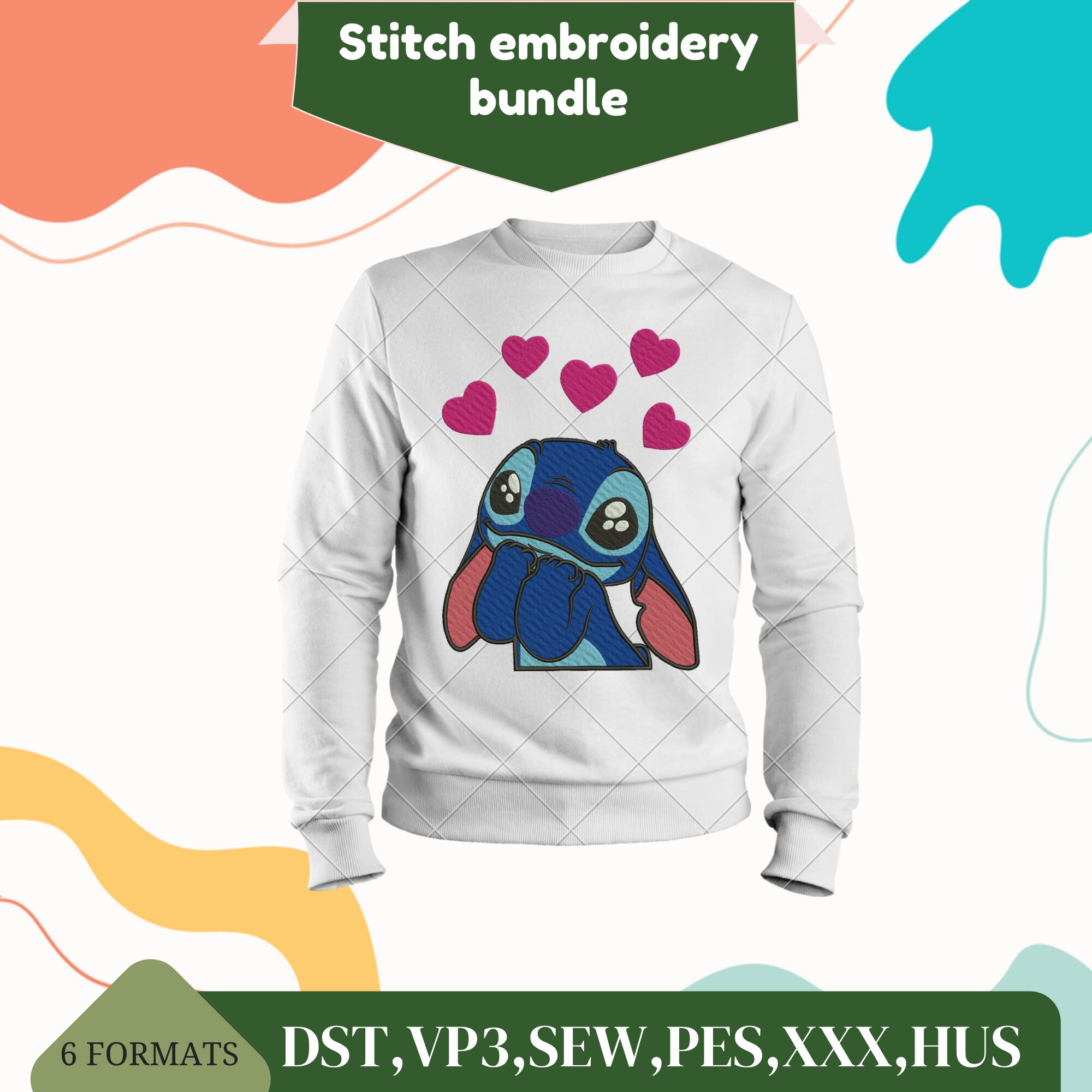 Stitch Embroidery File,cute Blue Stitch Cartoon Embroidery,stitch With ...