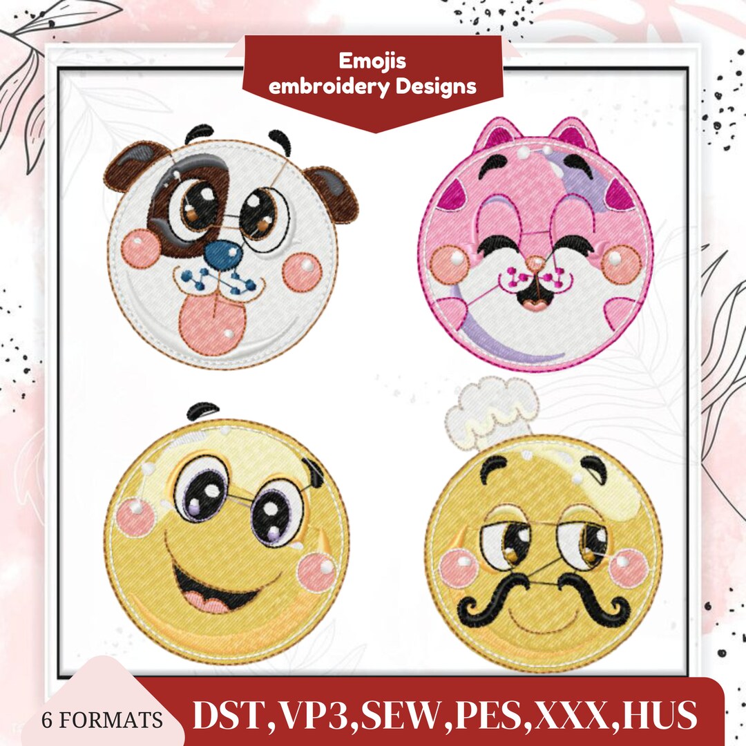 Emoji Embroidery Design, Smiley Embroidery, Emoticons Embroidery, Smileys Emoji Faces, Mini ...
