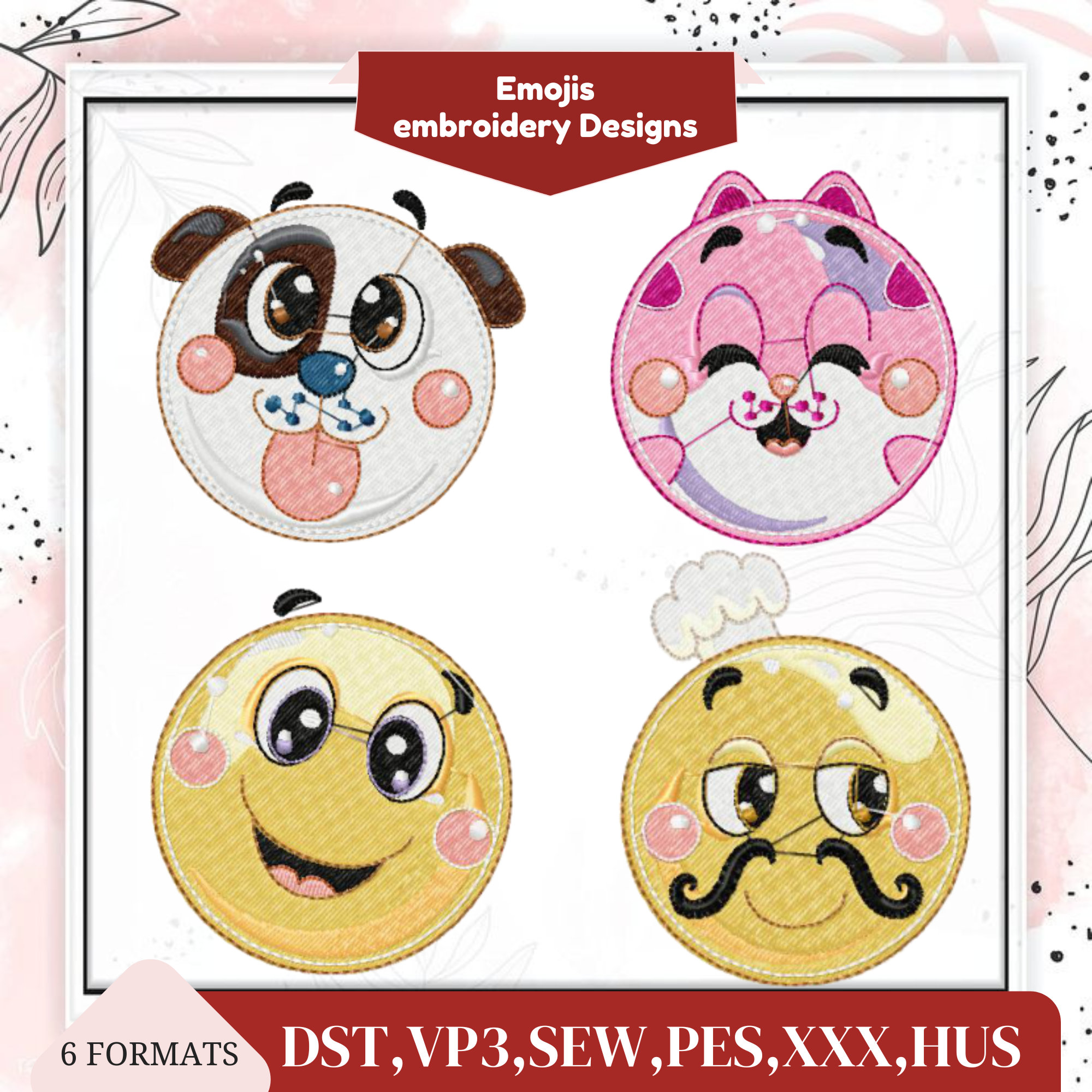 Emoji Embroidery Design, Smiley Embroidery, Emoticons Embroidery ...