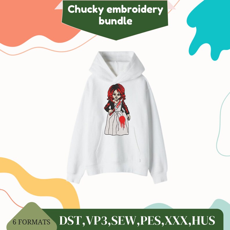 Horror Doll Chucky Embroidery Design, Killer Chucky Embroidery, Knives ...