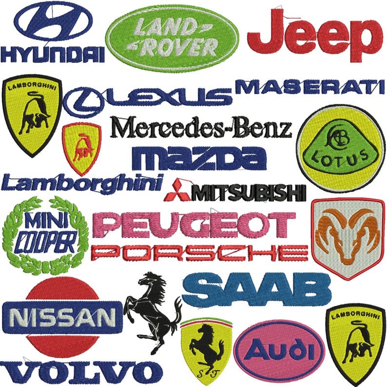 Car Logo Brand Manufacturers Embroidery Designs, Car Embroidery ...