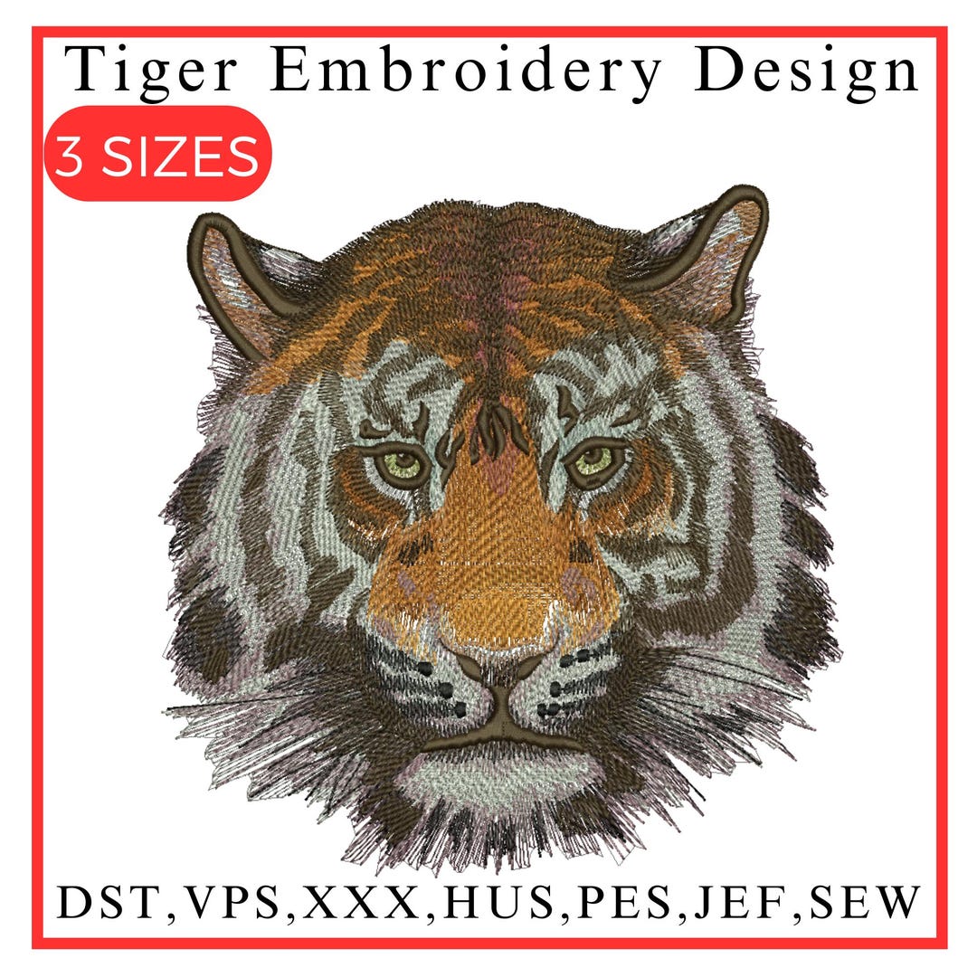 Tiger Embroidery Design, Majestic Bengal Tiger Embroidery, Wildlife ...