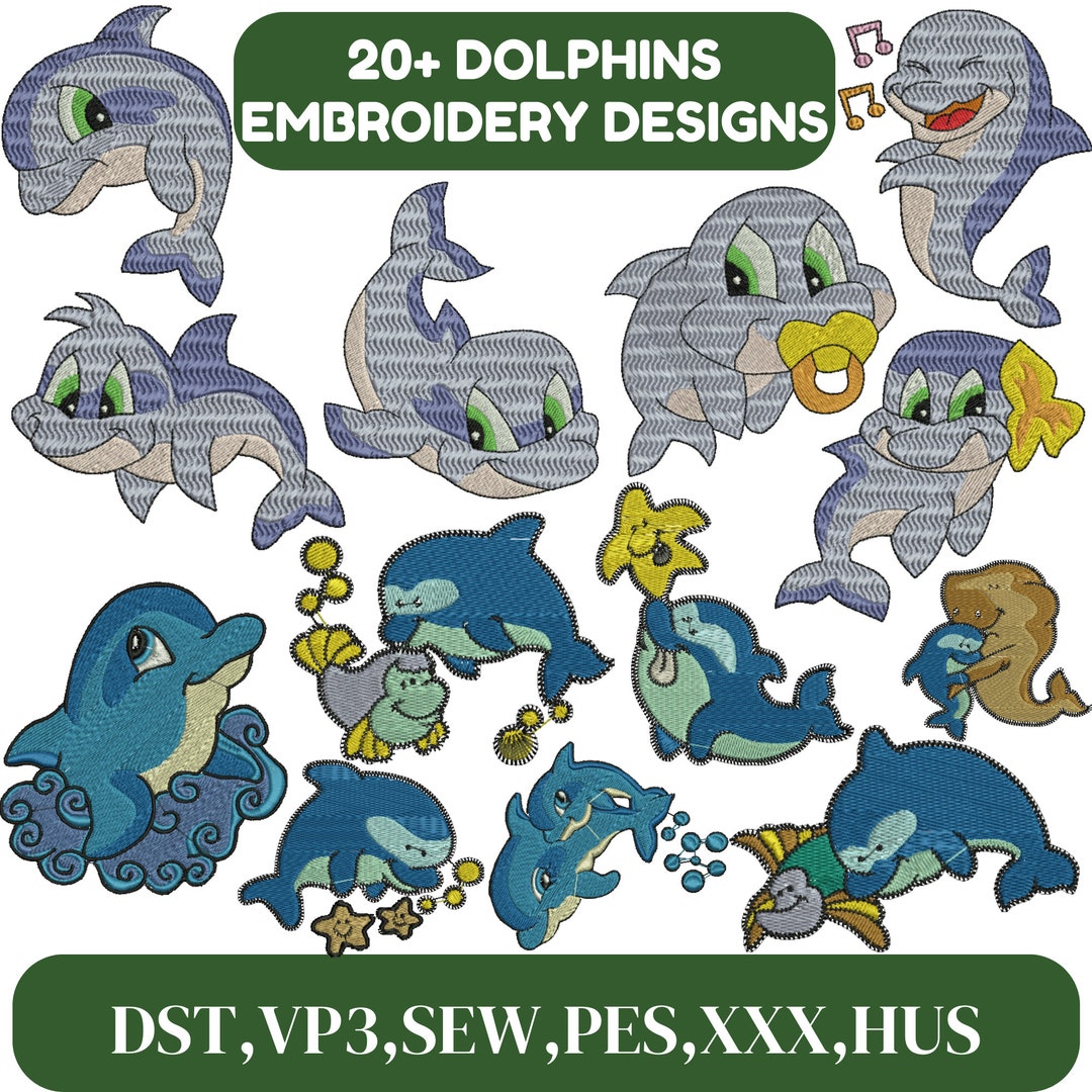 Dolphin Embroidery Design, Mini Dolphin Embroidery, Ocean Embroidery ...