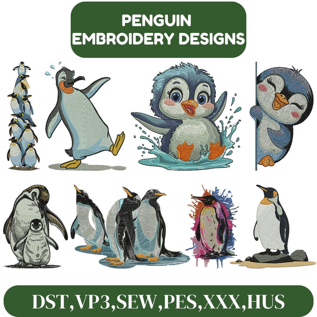 Penguin Embroidery Design, White Penguin, Emperor Penguin, Gentoo ...