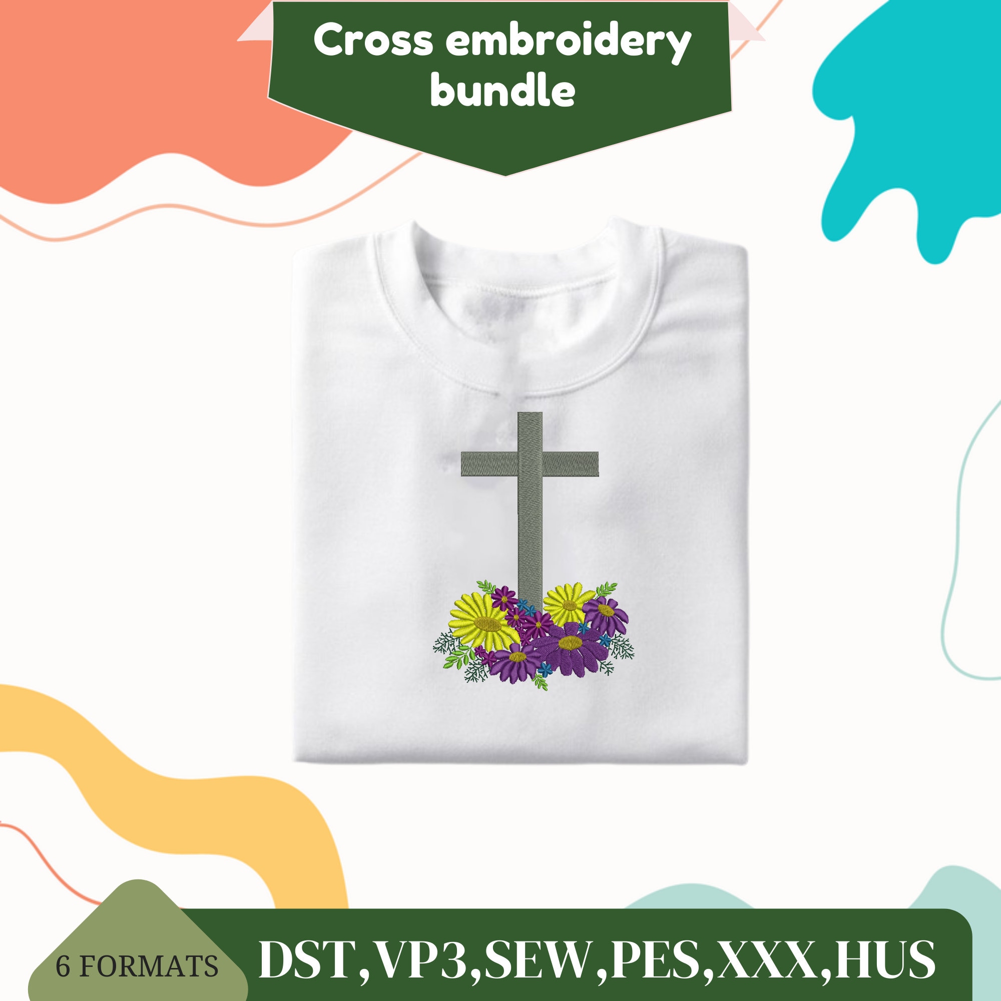 Cross Embroidery Designs, Christian Embroidery, Religious Symbol ...