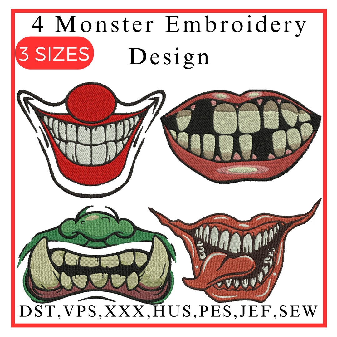 Monster Embroidery Design, Monster Smile Embroidery, Halloween ...