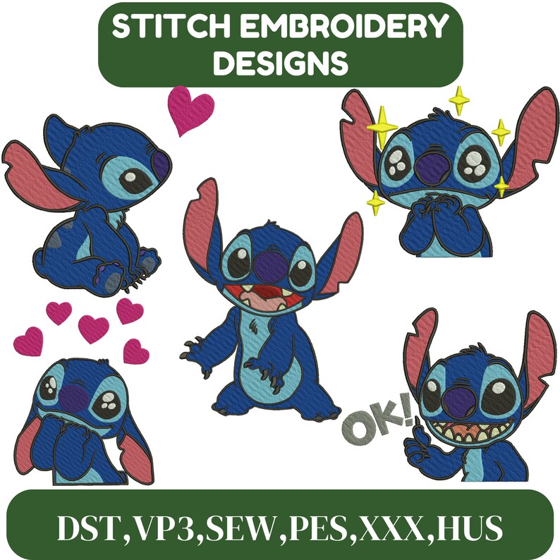 Stitch Embroidery File,cute Blue Stitch Cartoon Embroidery,stitch With ...