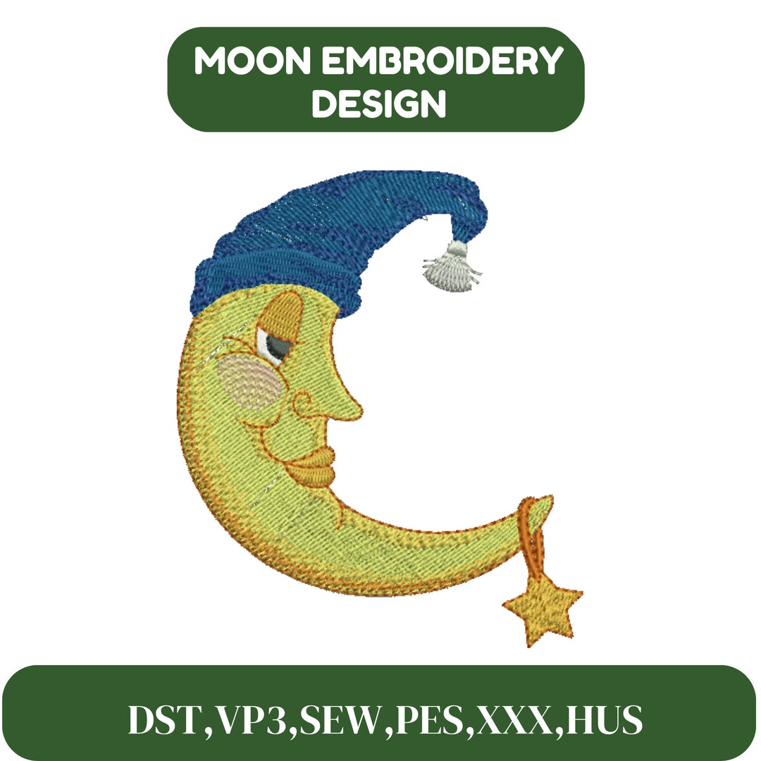 Moon Embroidery Design, Half Moon Embroidery, Moon Crafts, Stars ...