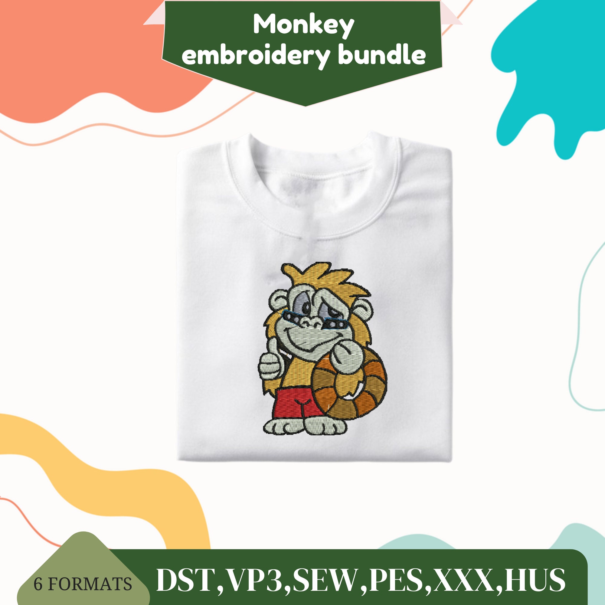Monkey Embroidery Design, Baby Monkey Embroidery, Cute Monkey ...