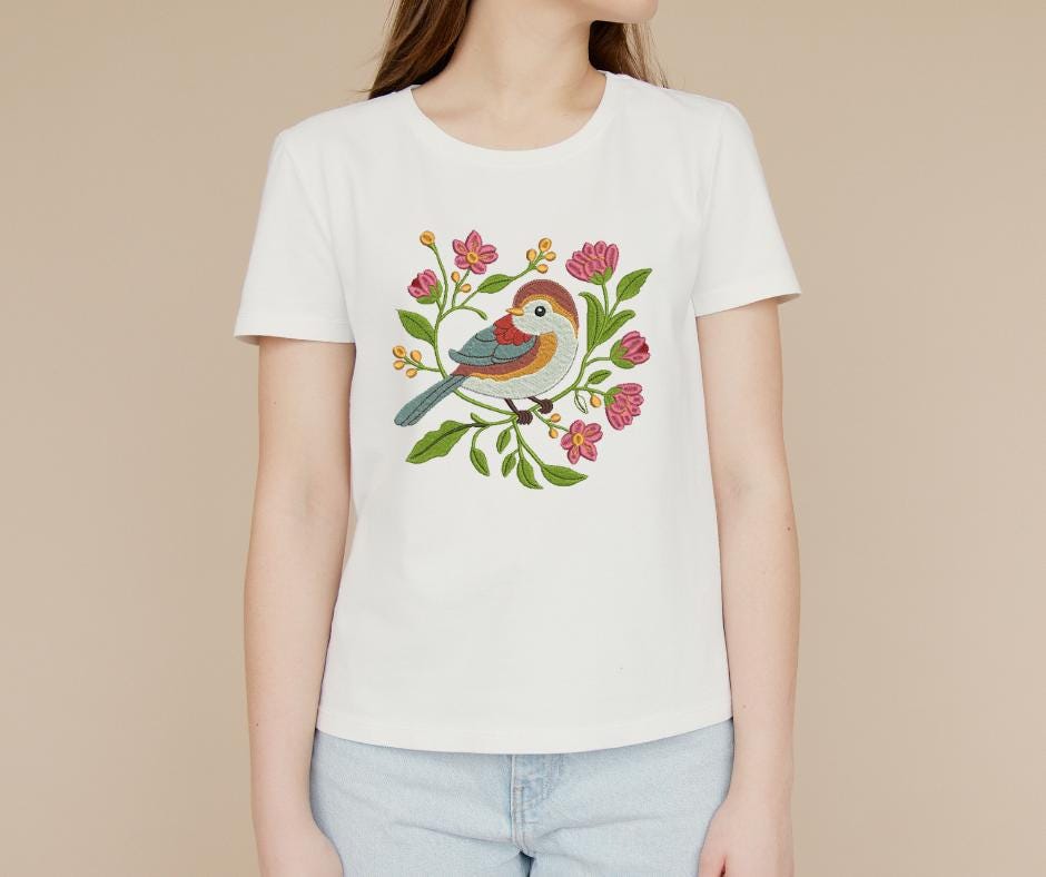 Birds Embroidery Design, Floral Bird Embroidery Design, Bird Embroidery ...