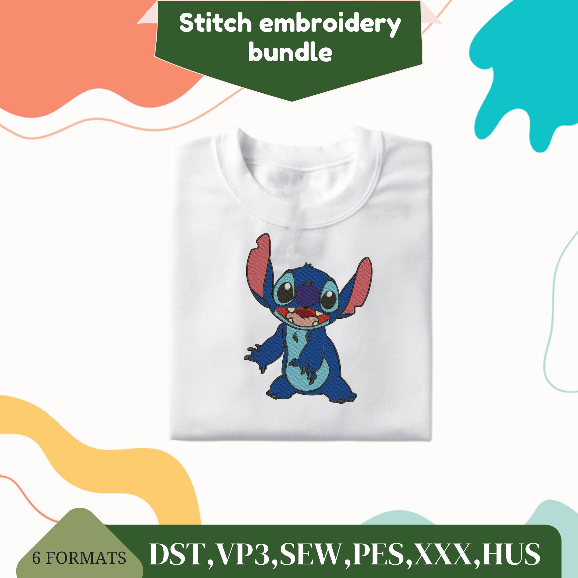 Stitch Embroidery File,cute Blue Stitch Cartoon Embroidery,stitch With ...