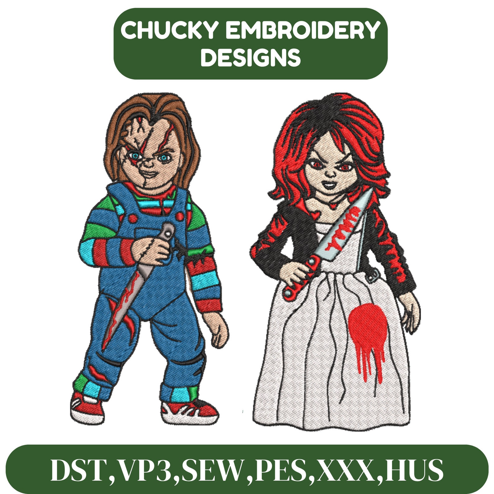 Horror Doll Chucky Embroidery Design, Killer Chucky Embroidery, Knives ...