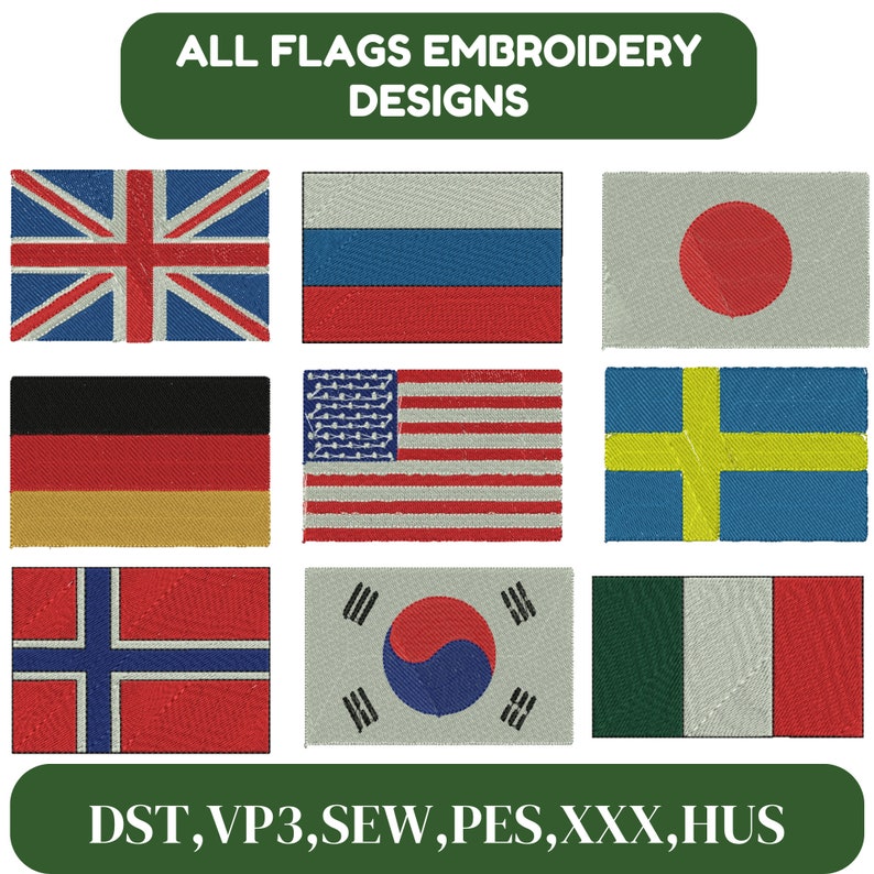 Flags Embroidery Design, World Flags Embroidery, Flags of the World ...