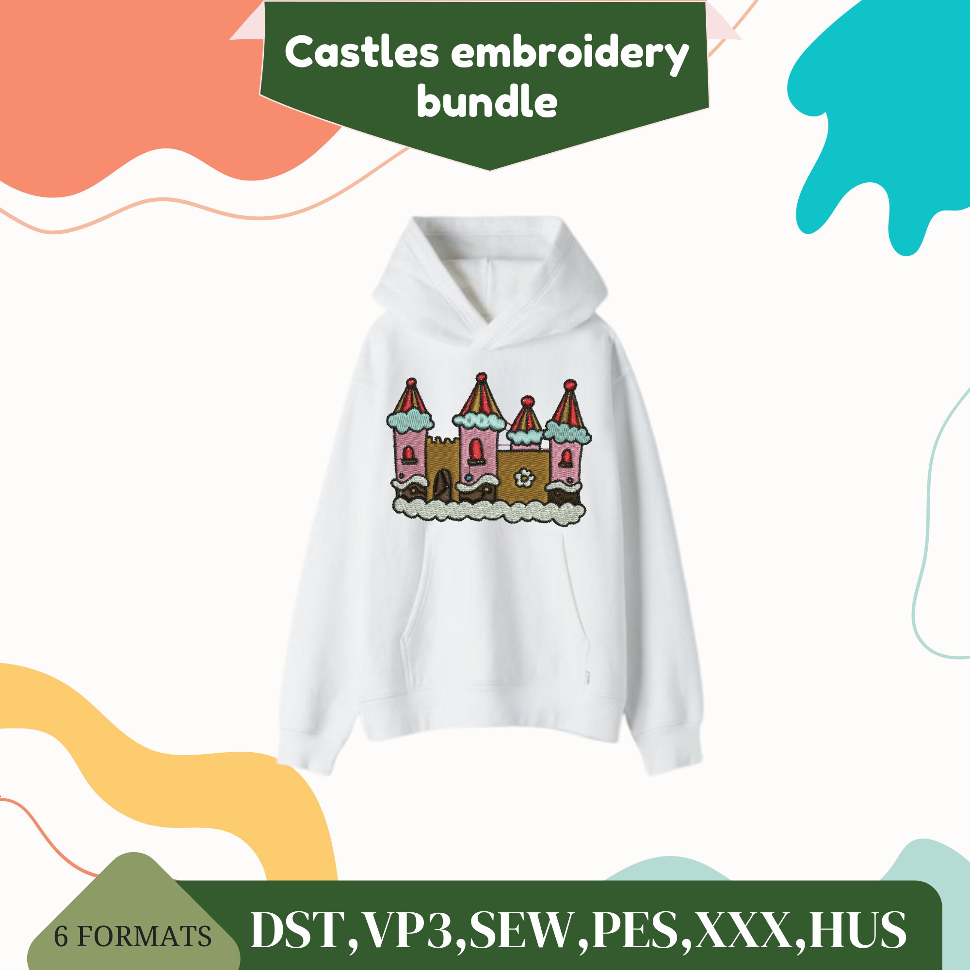 Castle Embroidery Designs, Prince Palace Embroidery, Princess ...