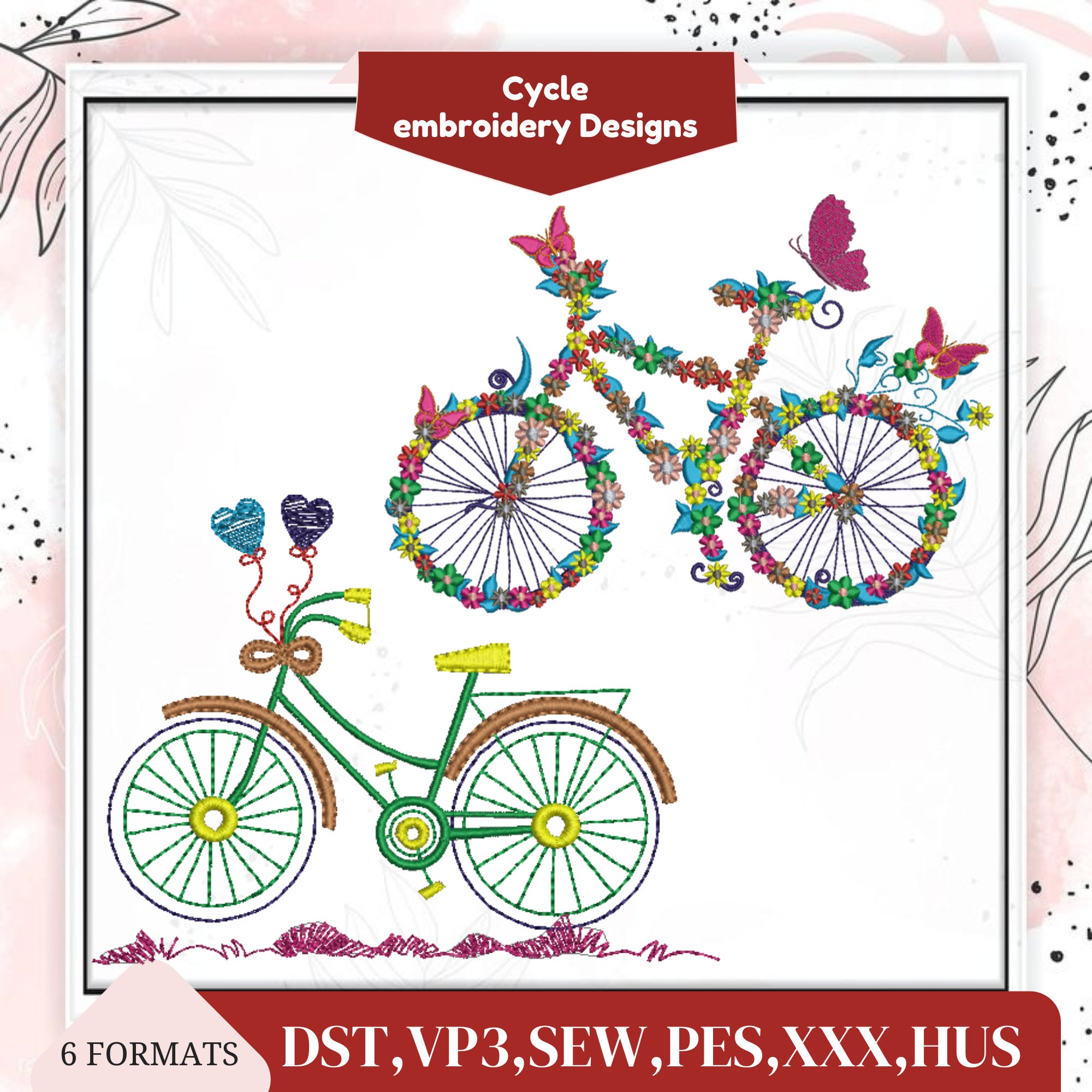 Bicycle Embroidery Design, Cycle Embroidery, Embroidery Designs Bicycle ...