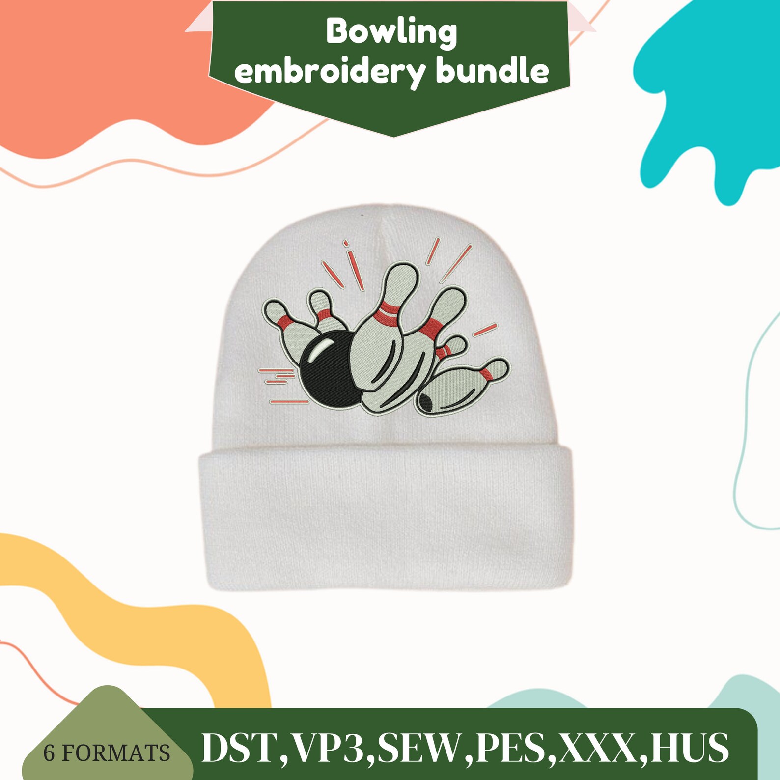 Bowling Embroidery Design, Play Bowling Embroidery, Split Bowling ...