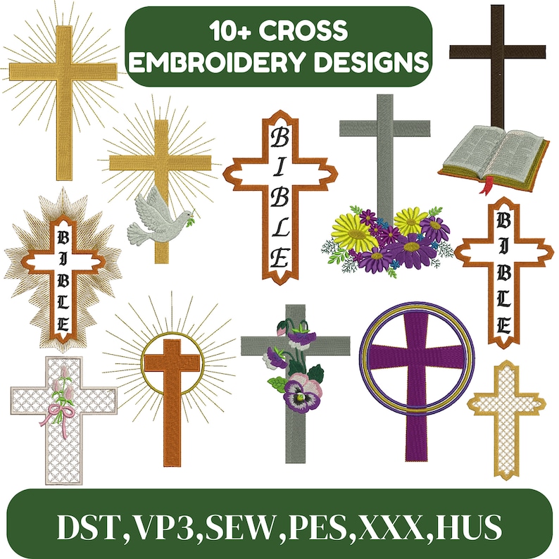 Cross Embroidery Designs, Christian Embroidery, Religious Symbol ...