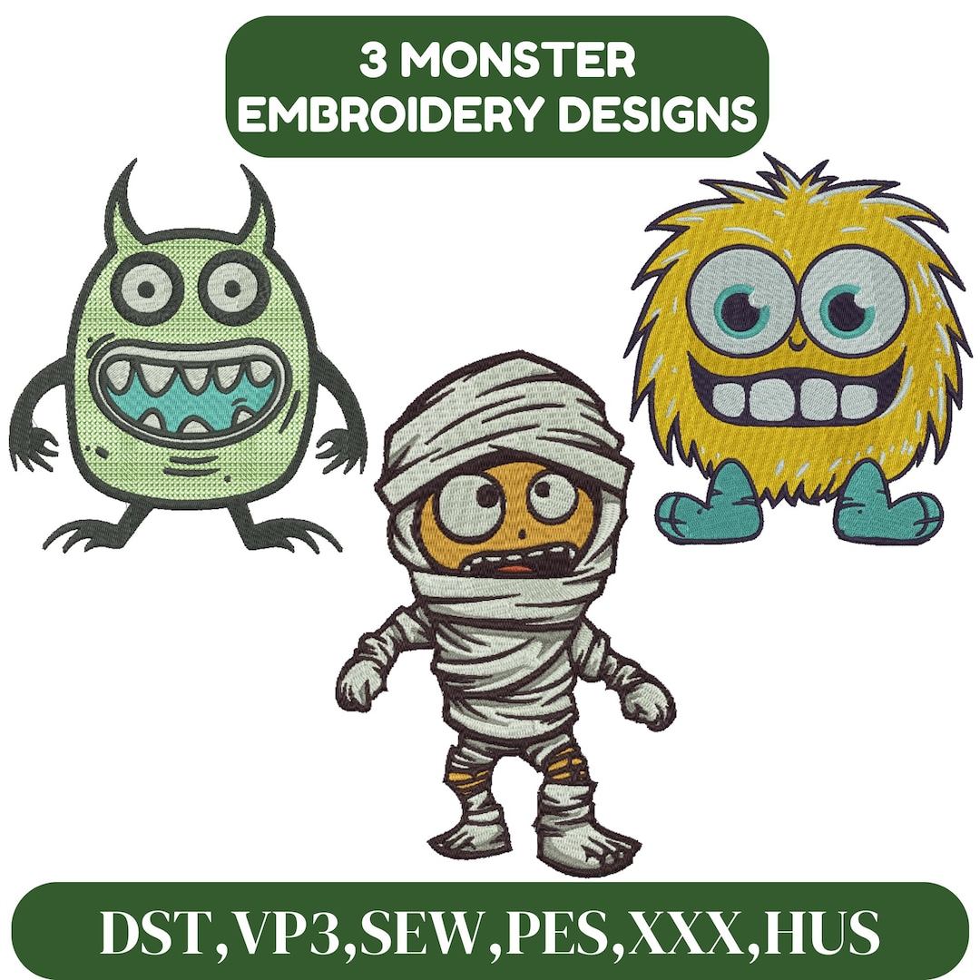 Monster Embroidery Designs, Halloween Monster Embroidery, Halloween ...