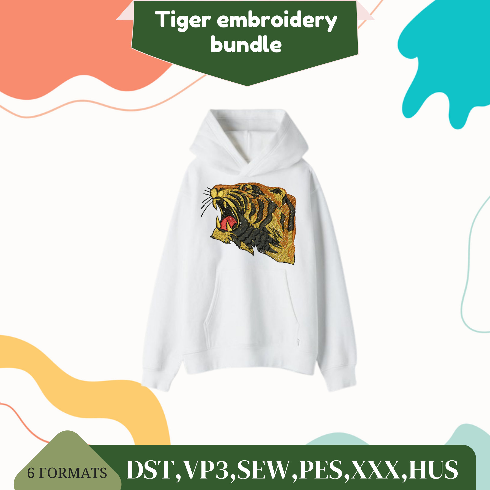 Tiger Embroidery Design, Tiger Face Embroidery, Safari Embroidery ...